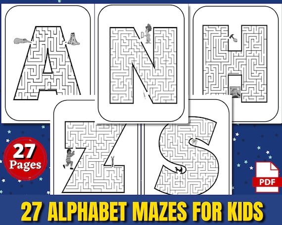 27 ALPHABET MAZES for KIDS Printable Worksheets Instant - Etsy