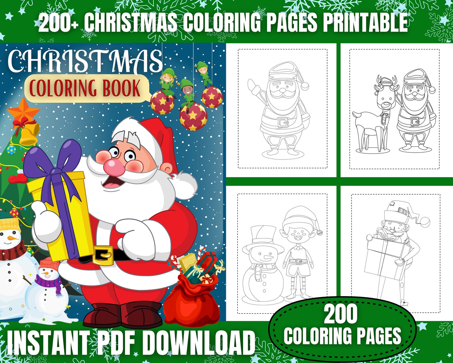 200 Printable Christmas Coloring Pages INSTANT DOWNLOAD Holiday ...