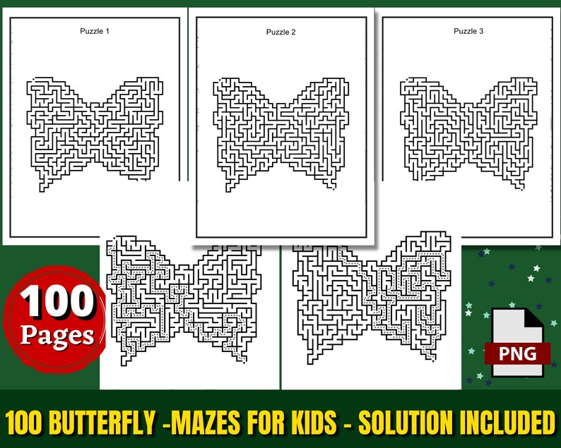 100 Butterfly Shaped Mazes for Kids Printable Worksheets With Answer ...
