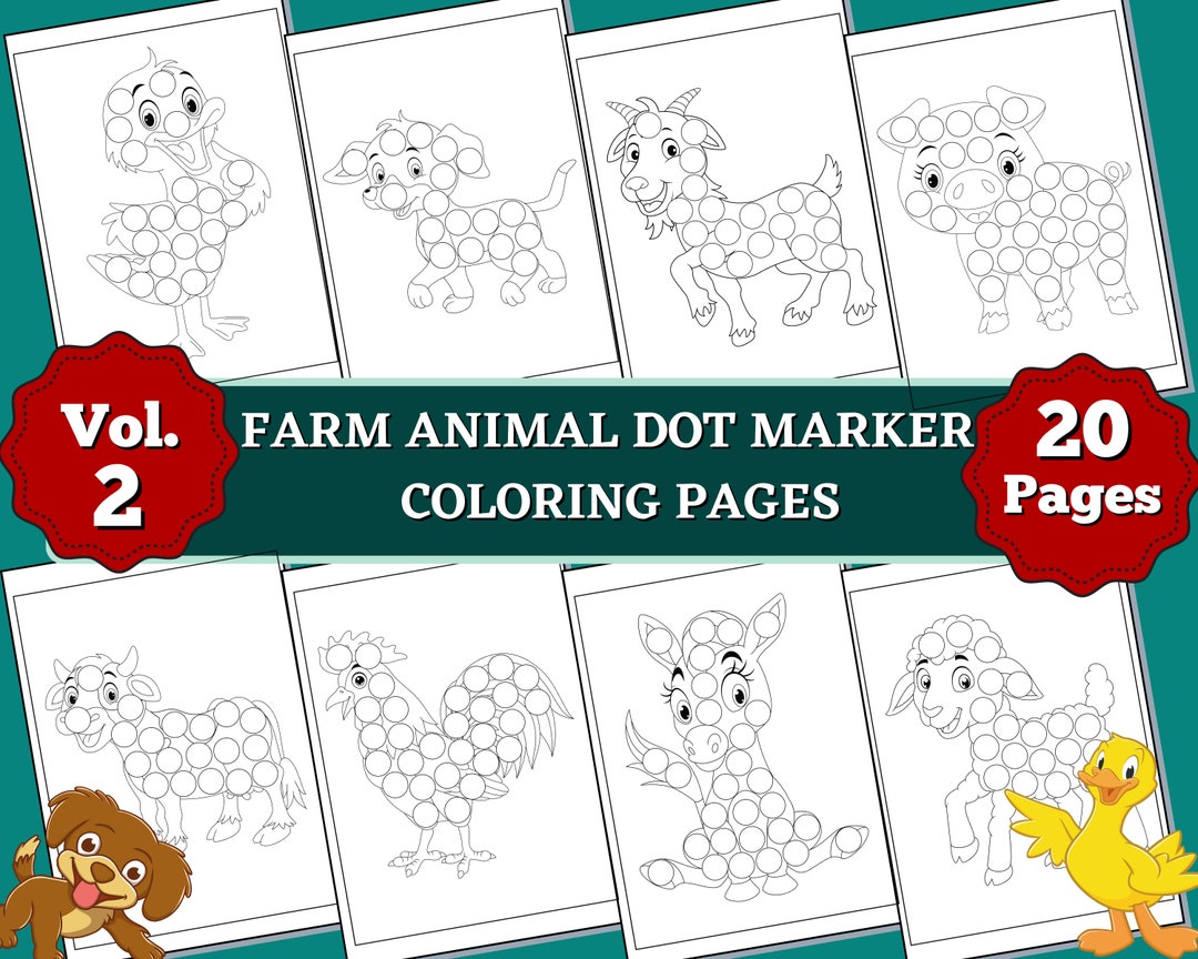 20 Farm Animal Dot Marker Coloring Pages | INSTANT DOWNLOAD | Dot ...