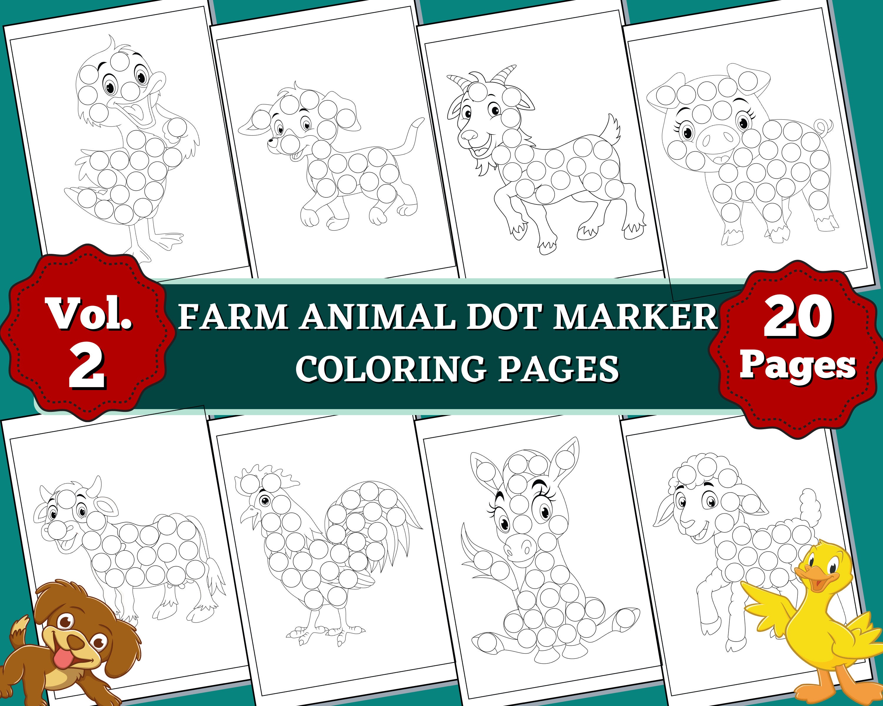 20 Farm Animal Dot Marker Coloring Pages INSTANT DOWNLOAD Dot Marker ...