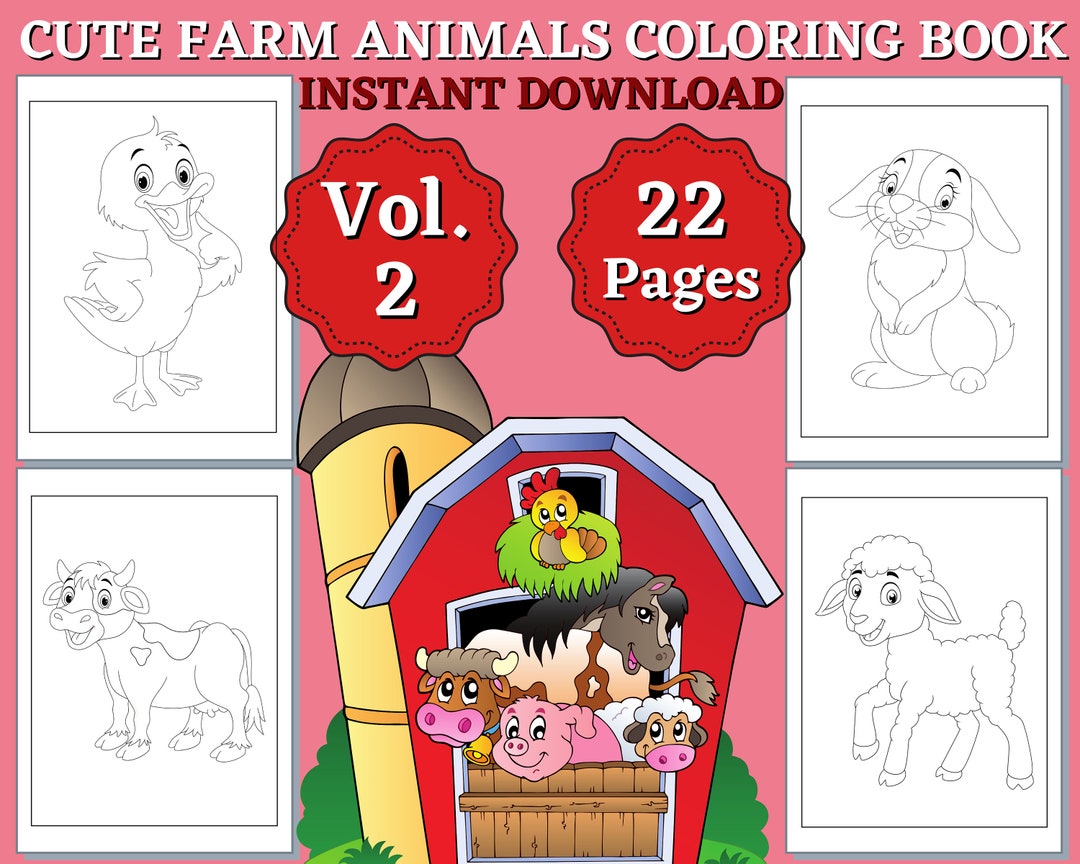 22 Farm Animals Digital Coloring Book - Kdp Complete Interior - Perfect ...