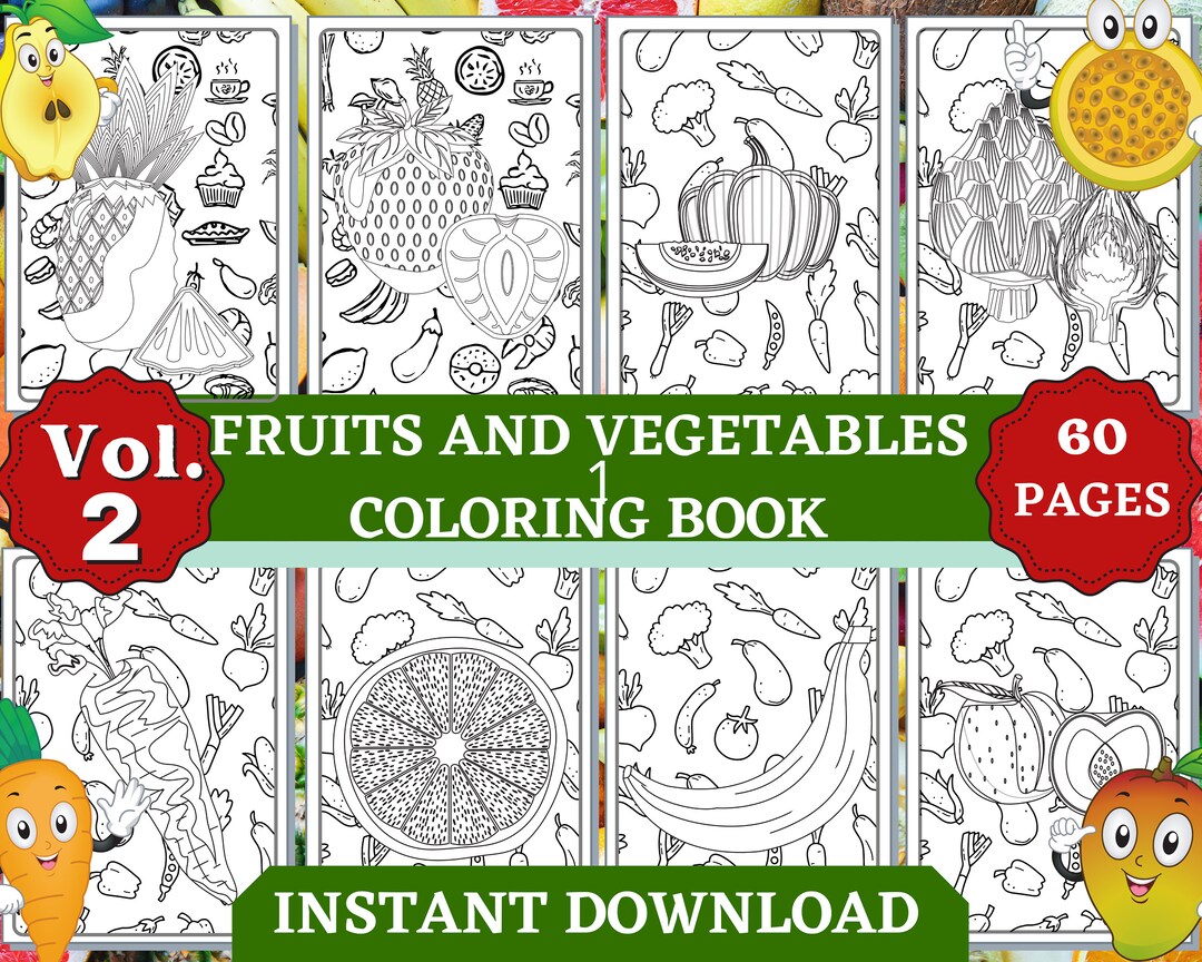 60 Fruits and Vegetables Coloring Pages | INSTANT DOWNLOAD | Color ...