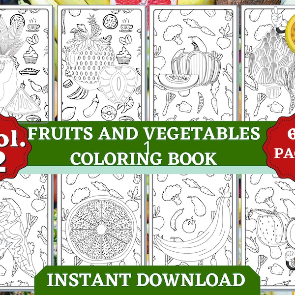 Fruits and Vegetable Coloring Book - Etsy