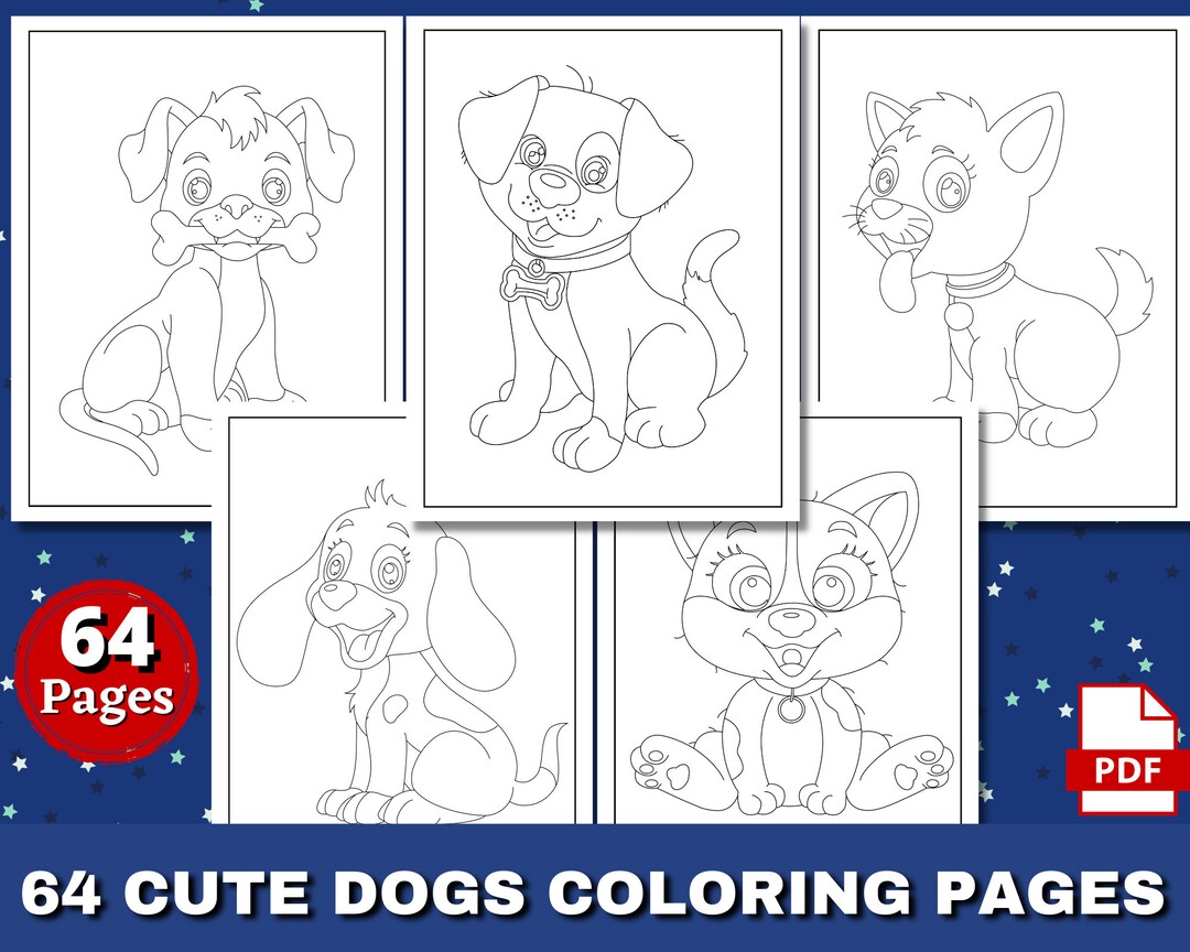 64 Adorable Dogs Printable Coloring Pages for Kids | INSTANT DOWNLOAD ...