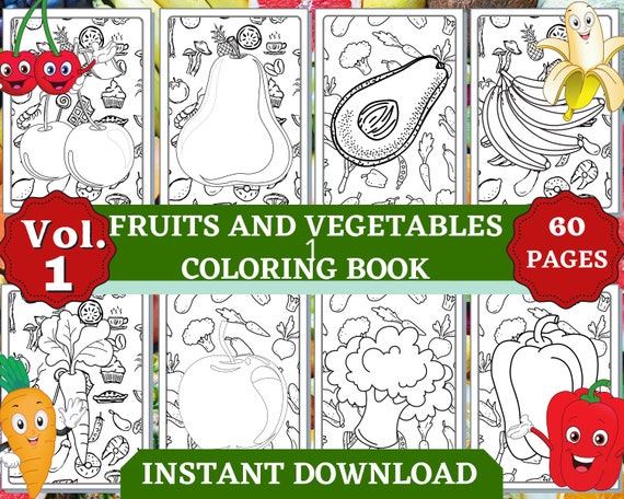 60 Fruits and Vegetables Coloring Pages INSTANT DOWNLOAD | Etsy