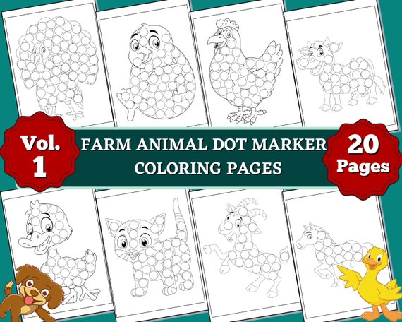 20 Farm Animal Dot Marker Coloring Pages INSTANT DOWNLOAD | Etsy