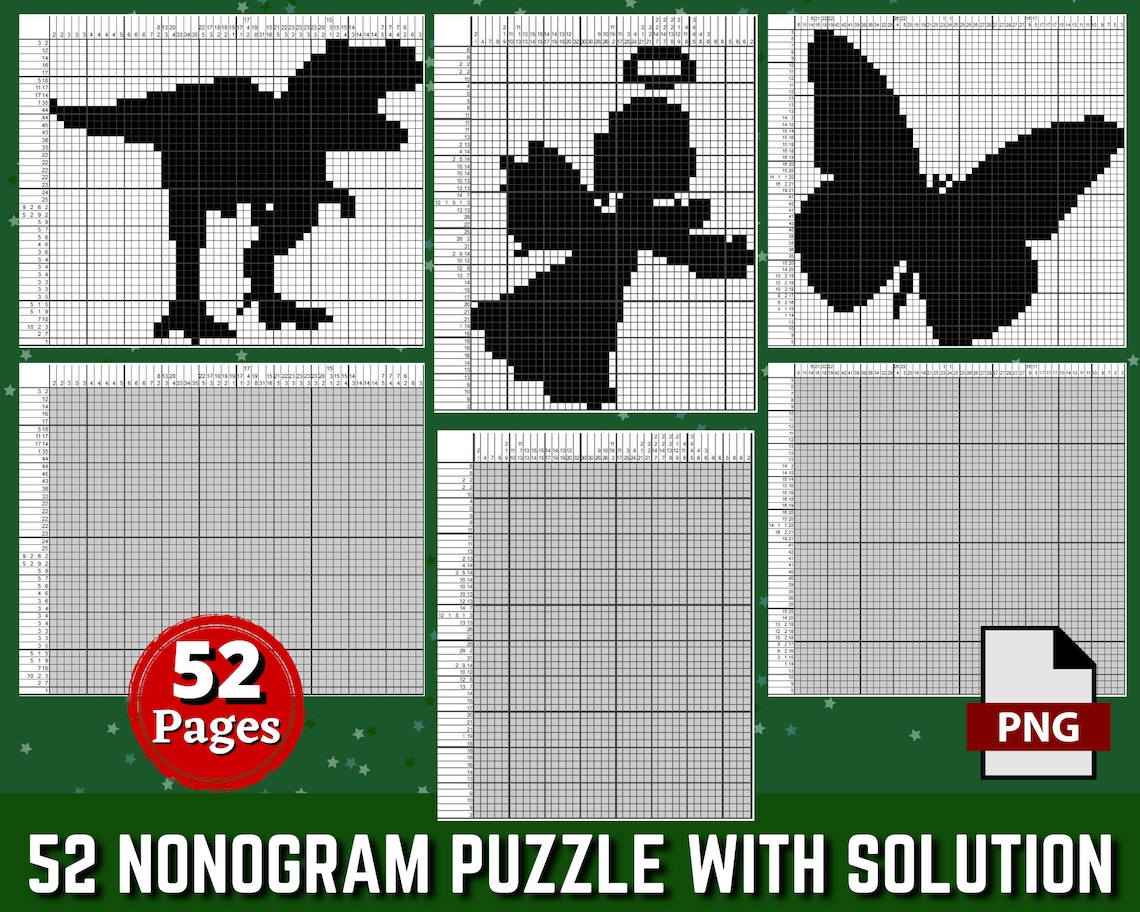 52 Nonograms Japanse Puzzels Puzzel met oplossing Griddlers Logic ...