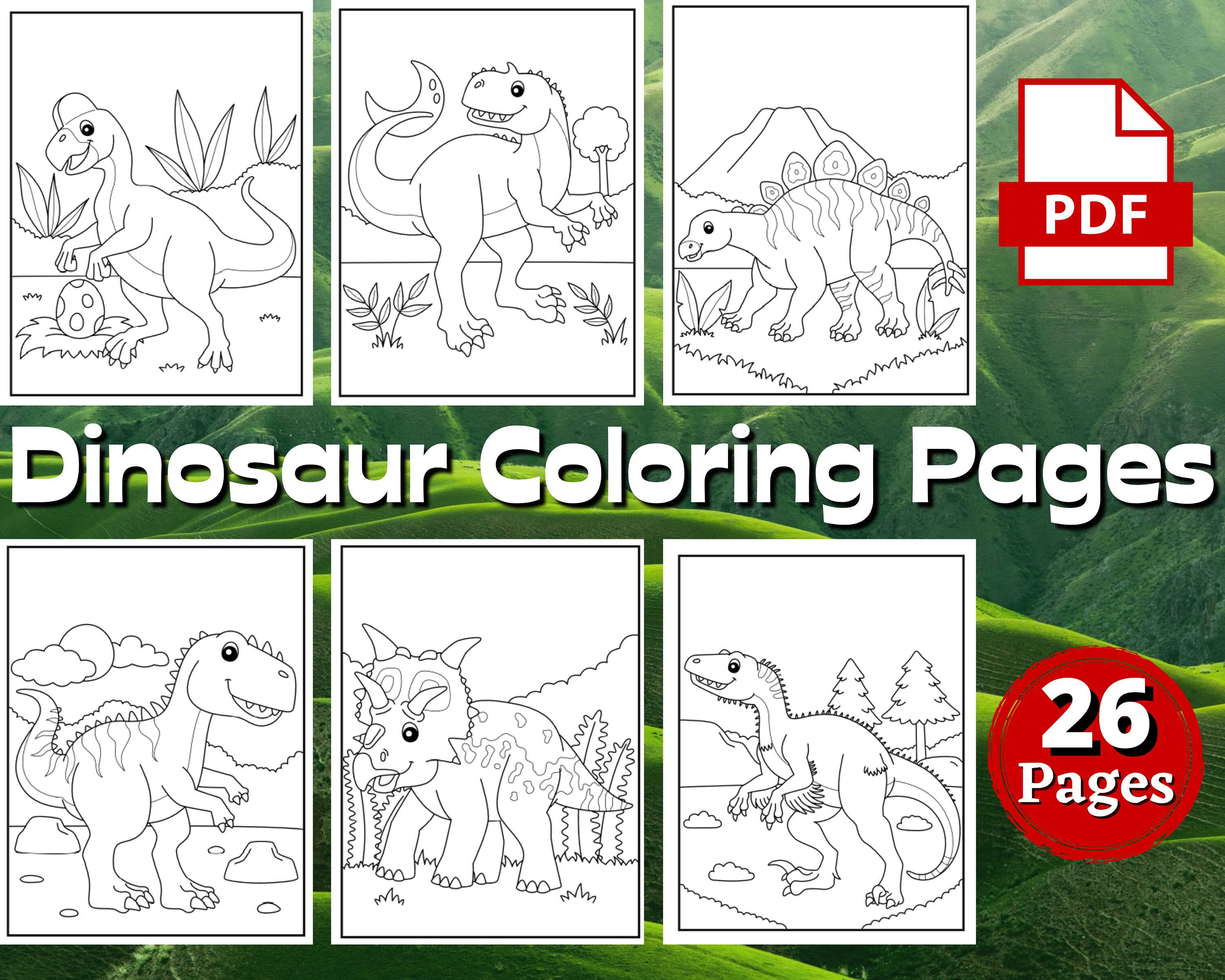 26 Dinosaur Coloring Pages | INSTANT DOWNLOAD | Dinosaur Coloring Book ...