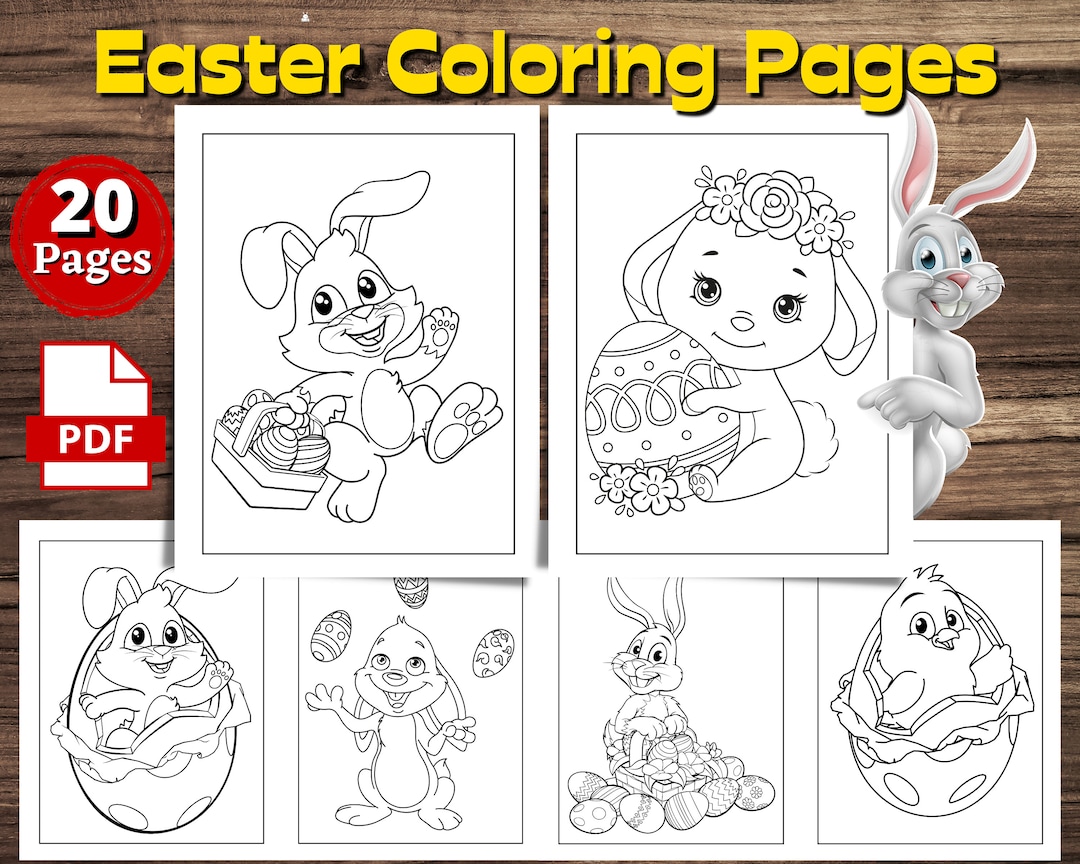 Easter Coloring Pages | 20 PAGES | Digital Download | Easter Bunnies ...