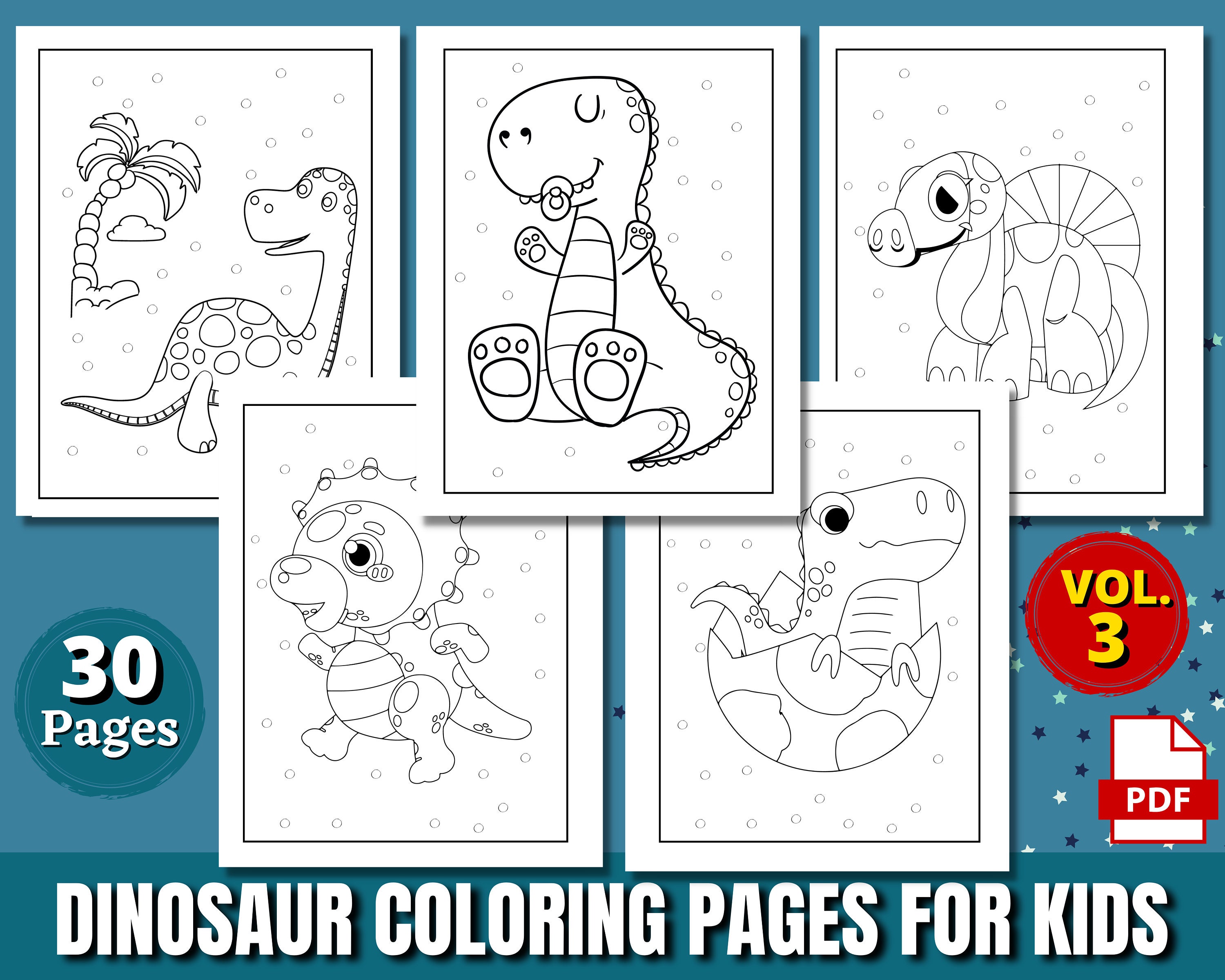 30 Dinosaur Coloring Pages VOL. 3 INSTANT DOWNLOAD Dinosaur Coloring ...