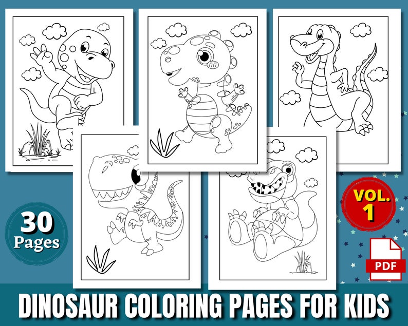 30 Dinosaur Coloring Pages VOL 1 INSTANT DOWNLOAD - Etsy