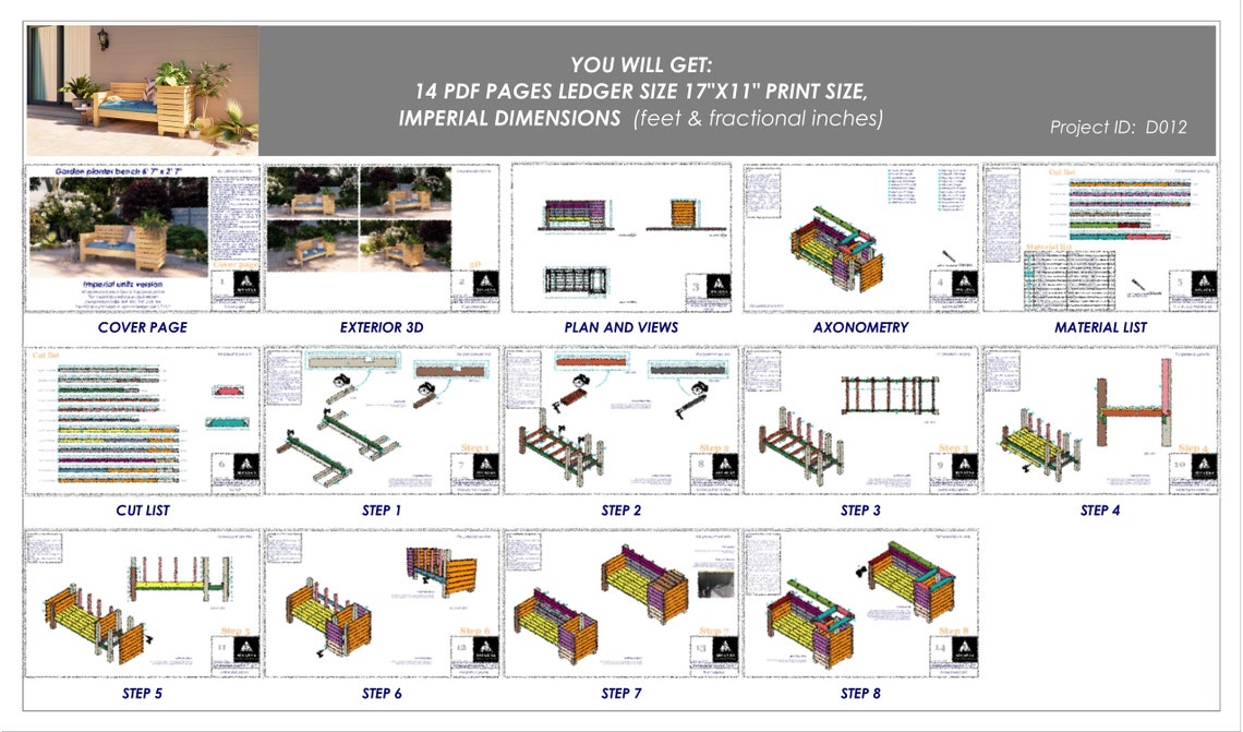 Garden Bench With Planter 6'7 X 2'7 DIY - Etsy