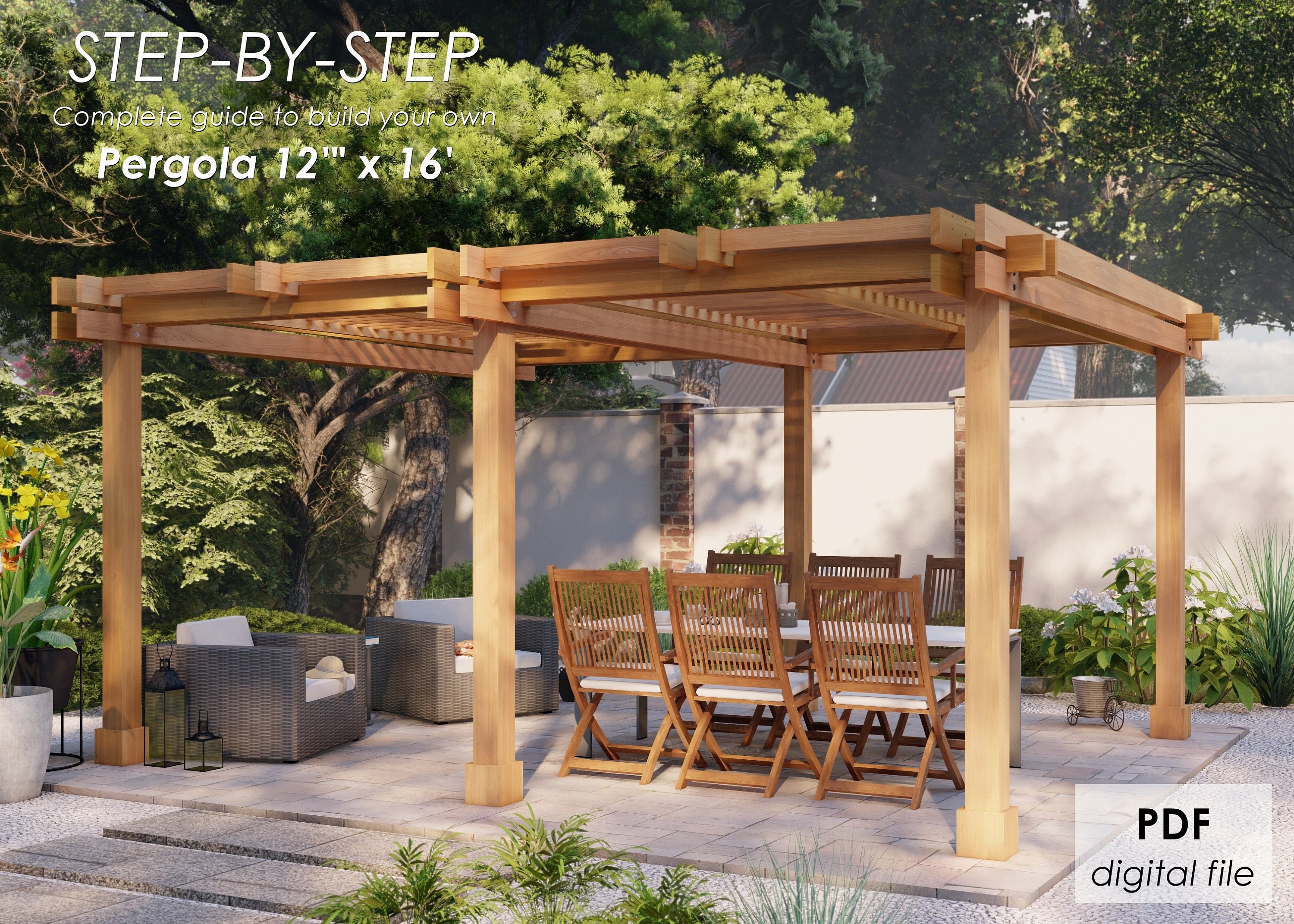 Pergola 12'x16' DIY Plans, a Step-by-step Guide in Pdf Format With ...