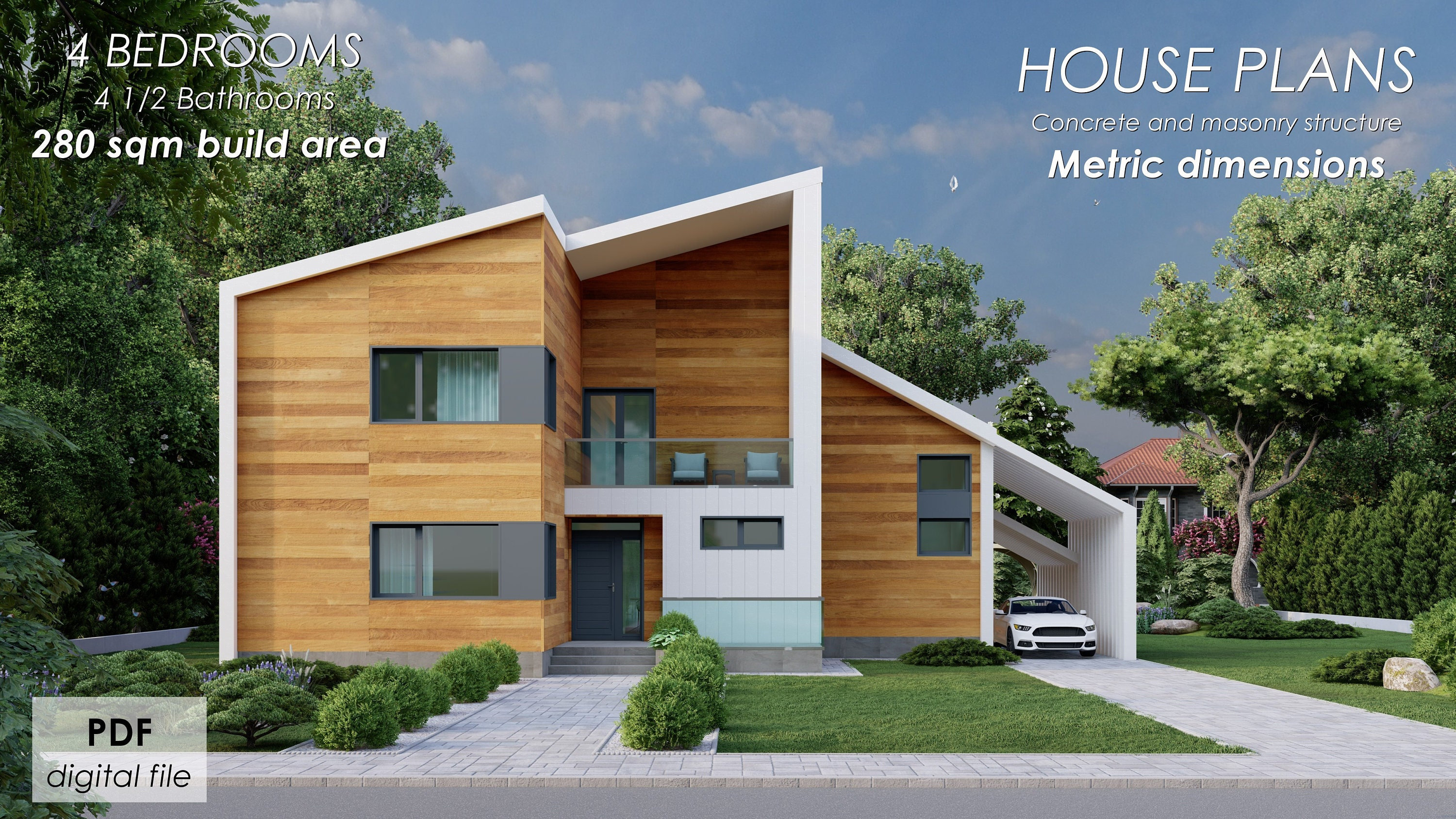 Architecture House Plans, Metric Dimensions, 4 Bedroom, 2 1/2 Story ...