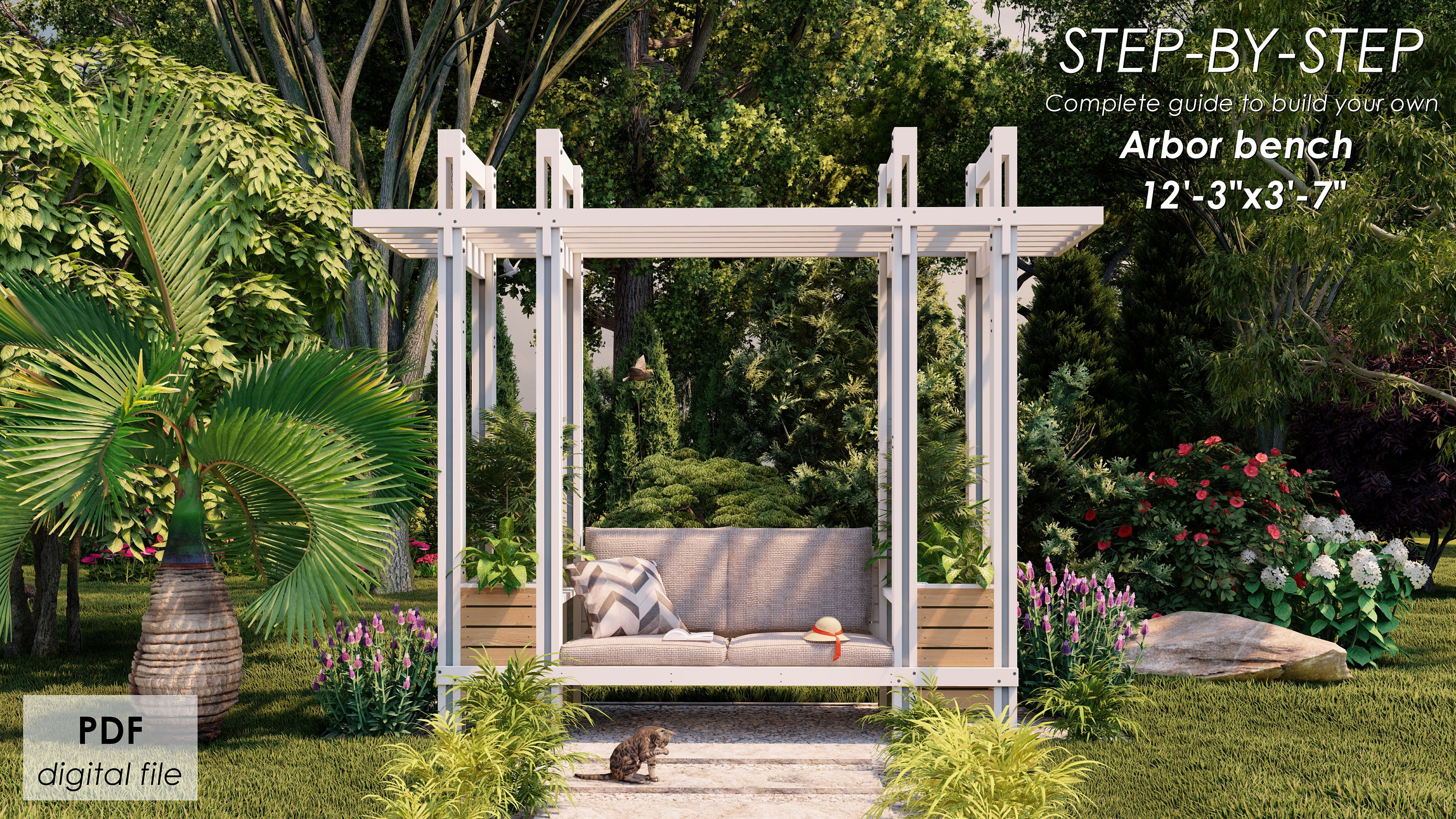 Garden Arbor Bench Plans With Planters: DIY Woodworking Guide (PDF ...