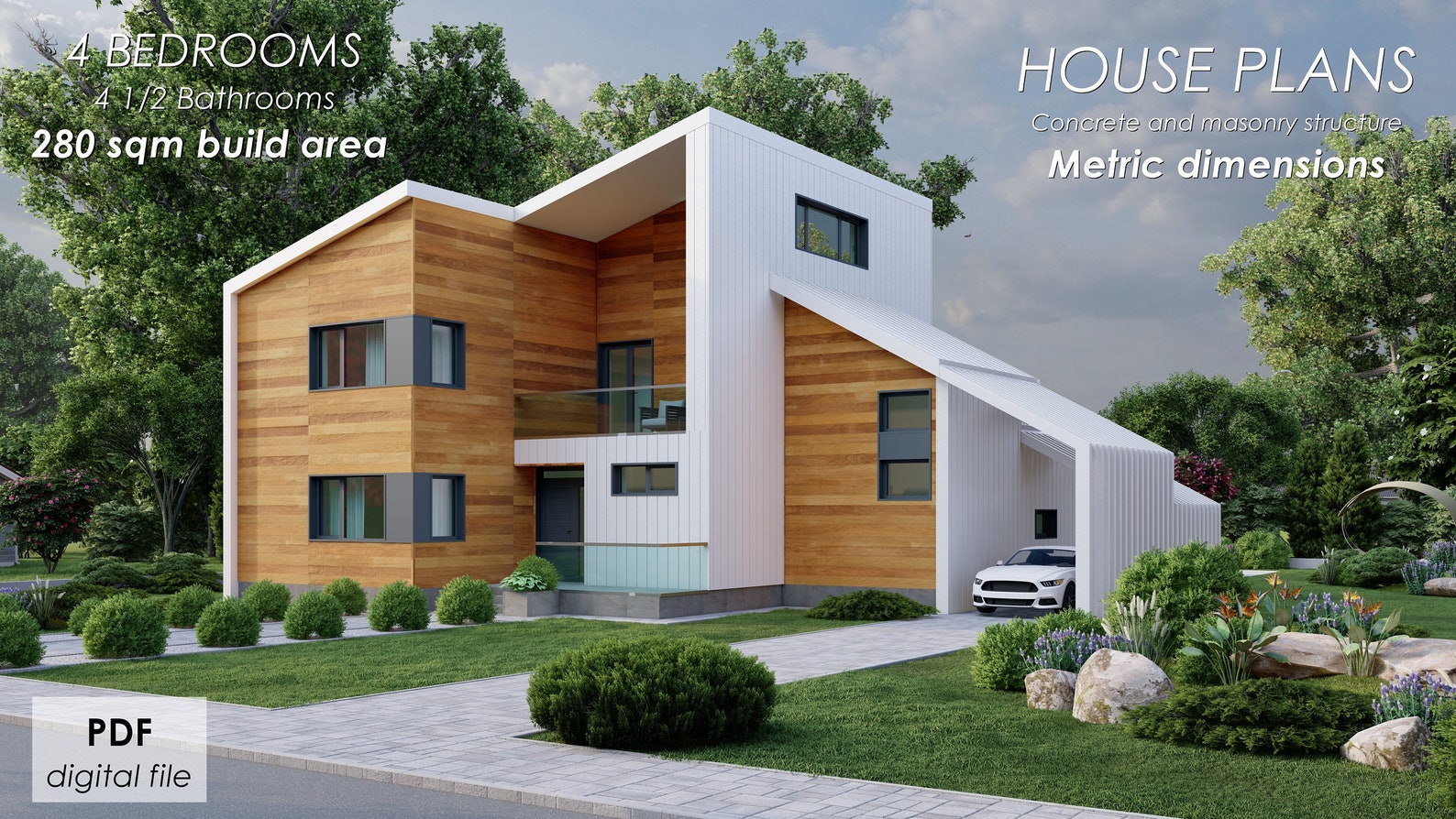 Architecture House Plans, Metric Dimensions, 4 Bedroom, 2 1/2 Story ...