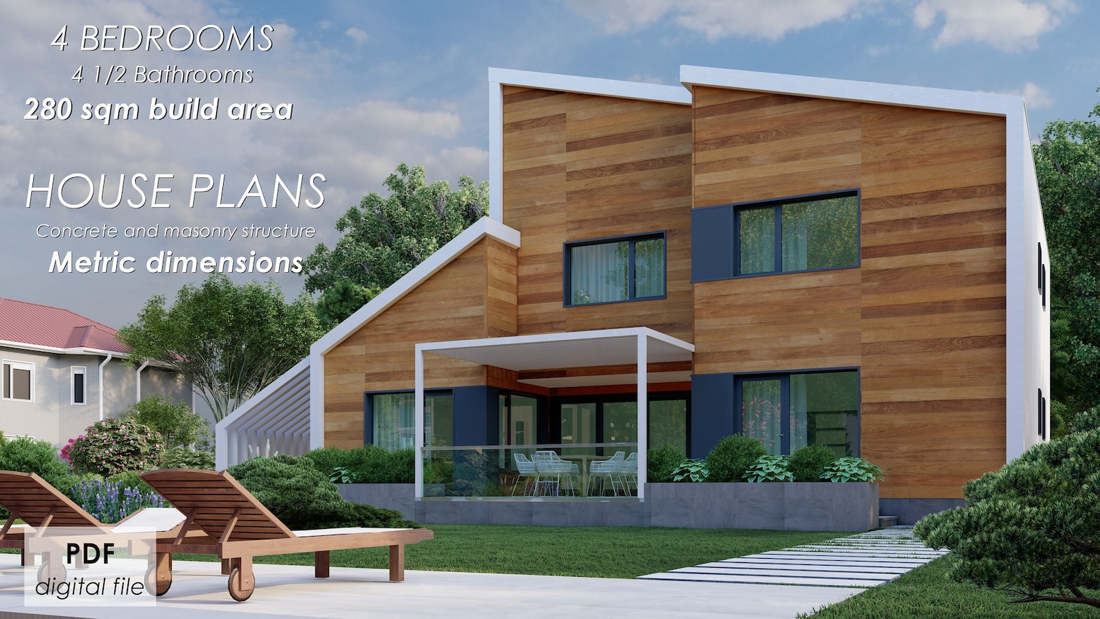 Architecture House Plans, Metric Dimensions, 4 Bedroom, 2 1/2 Story ...