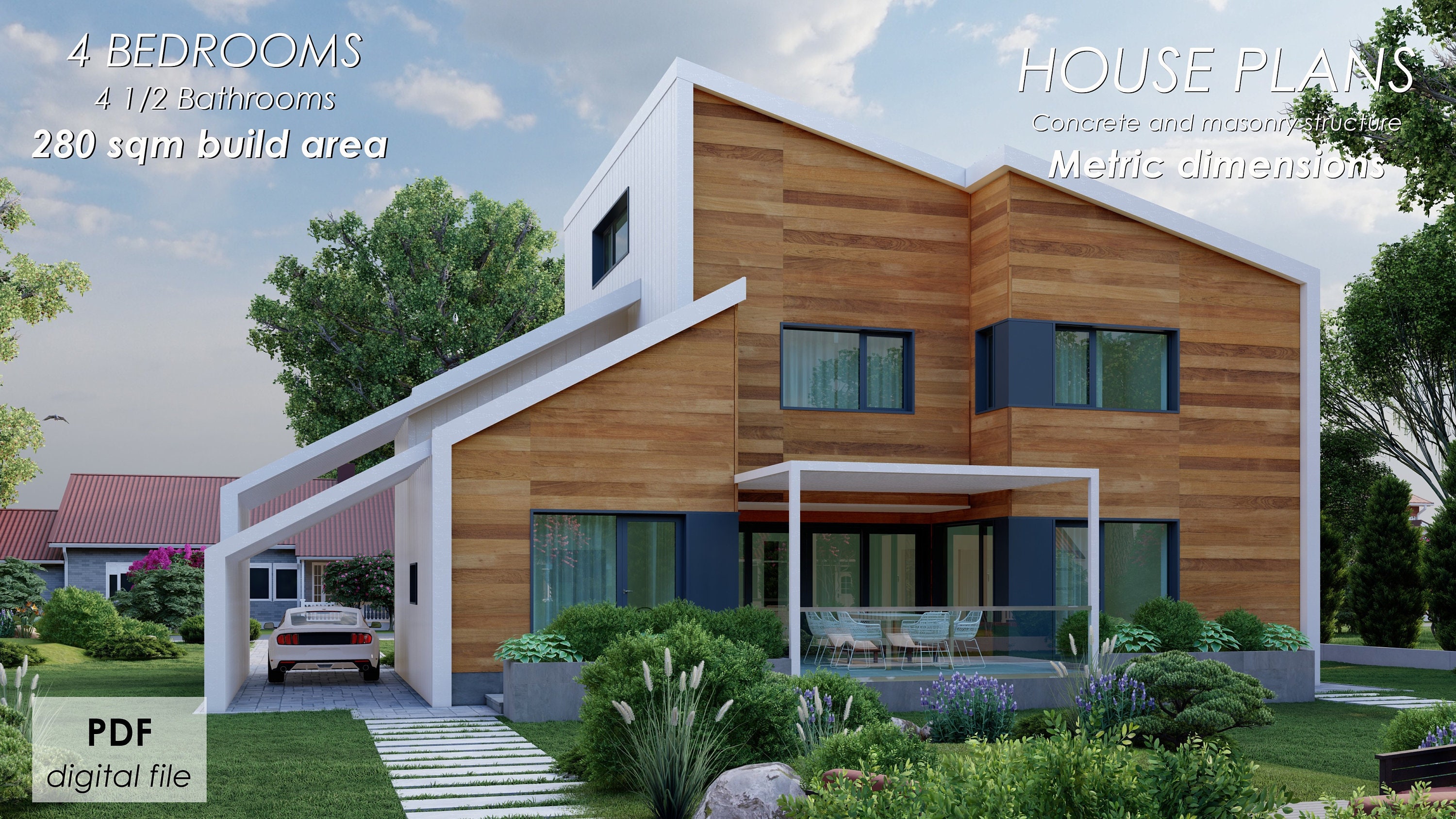 Architecture House Plans, Metric Dimensions, 4 Bedroom, 2 1/2 Story ...
