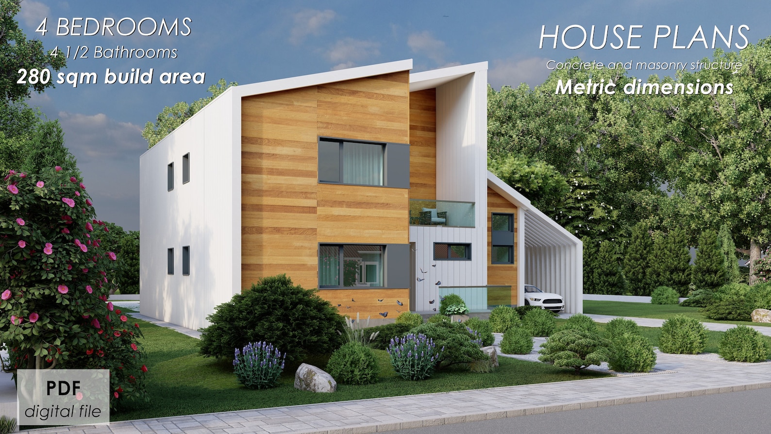 Architecture House Plans, Metric Dimensions, 4 Bedroom, 2 1/2 Story ...