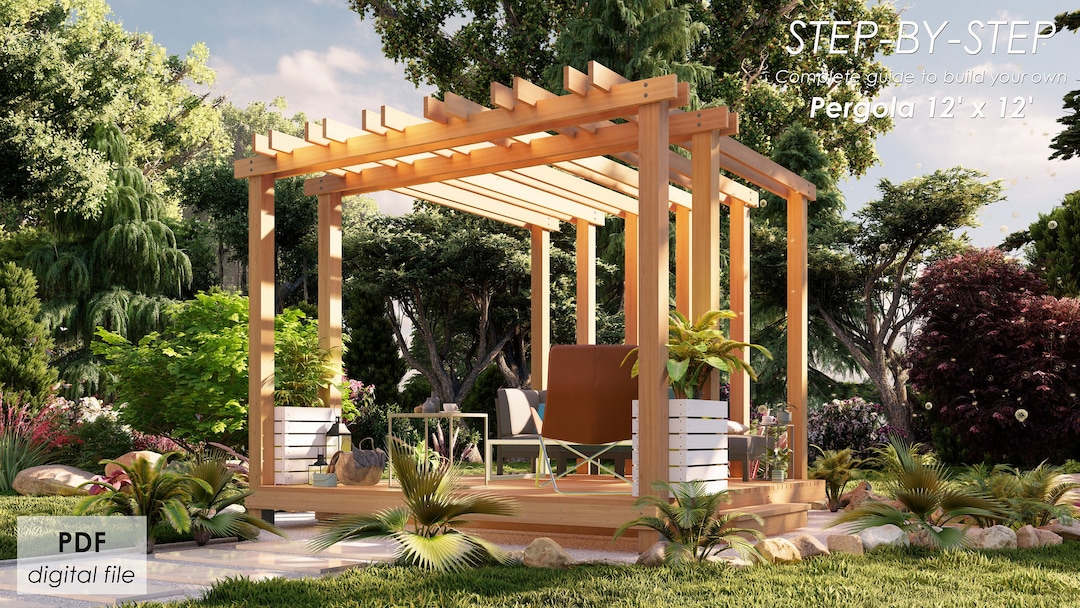 Raised Deck Modern Pergola With Planters 12'x12' DIY Plans With ...