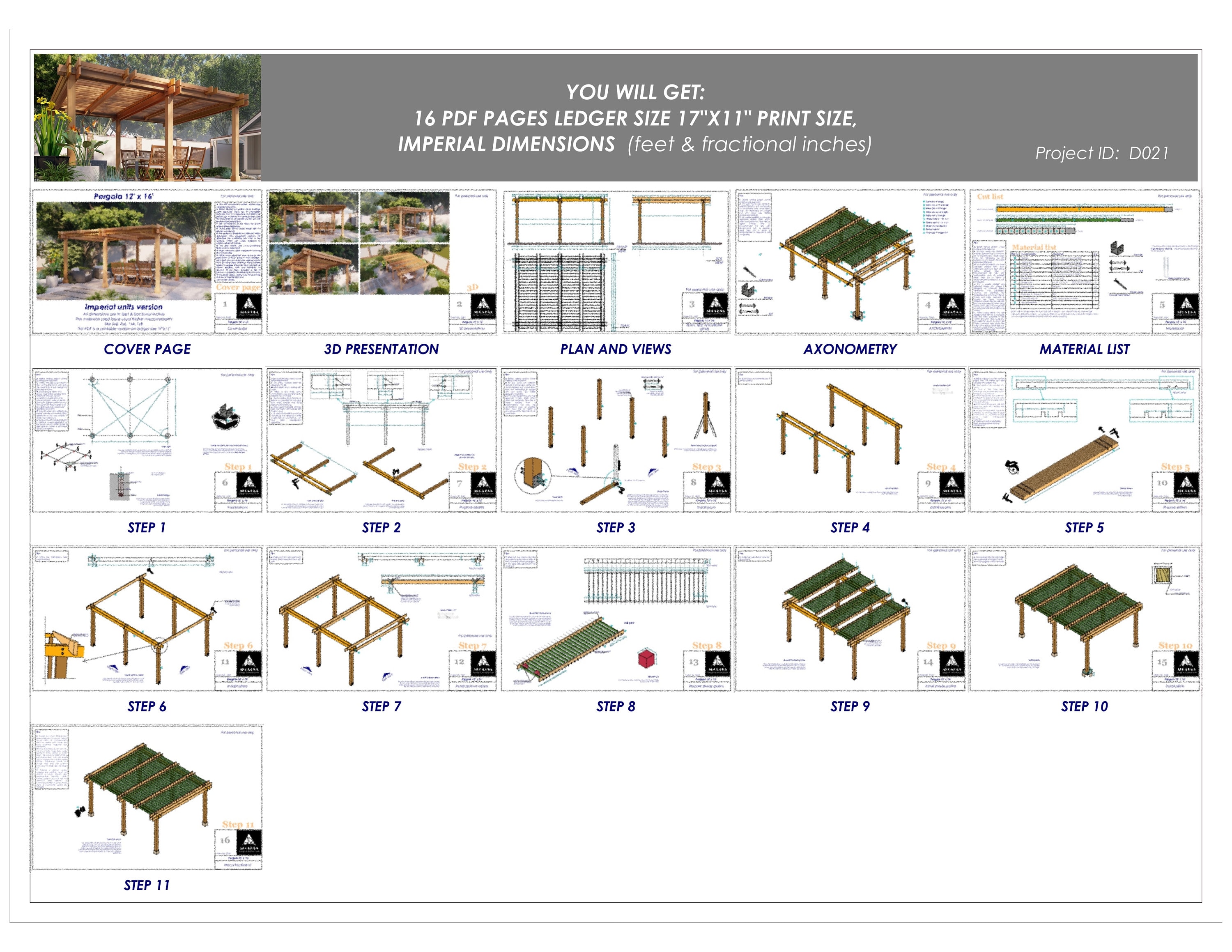 Pergola 12'x16' DIY Plans, a Step-by-step Guide in Pdf Format With ...
