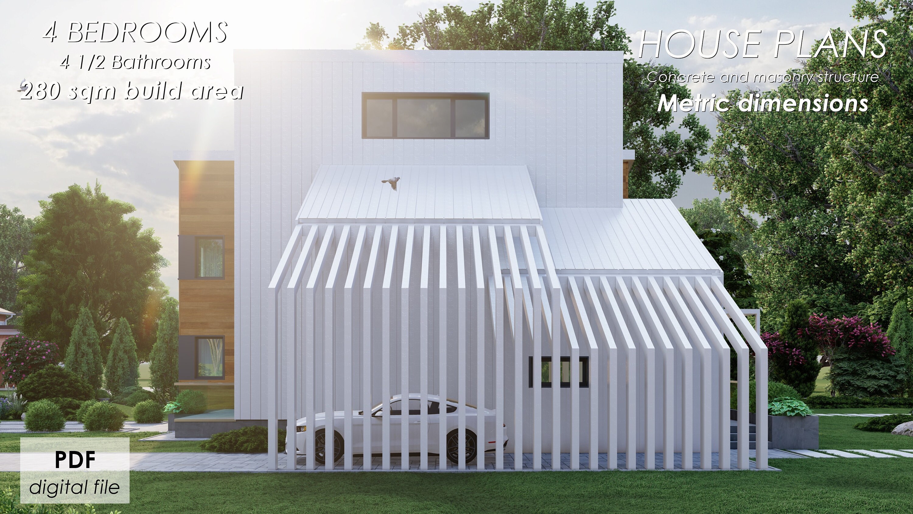 Architecture House Plans, Metric Dimensions, 4 Bedroom, 2 1/2 Story ...