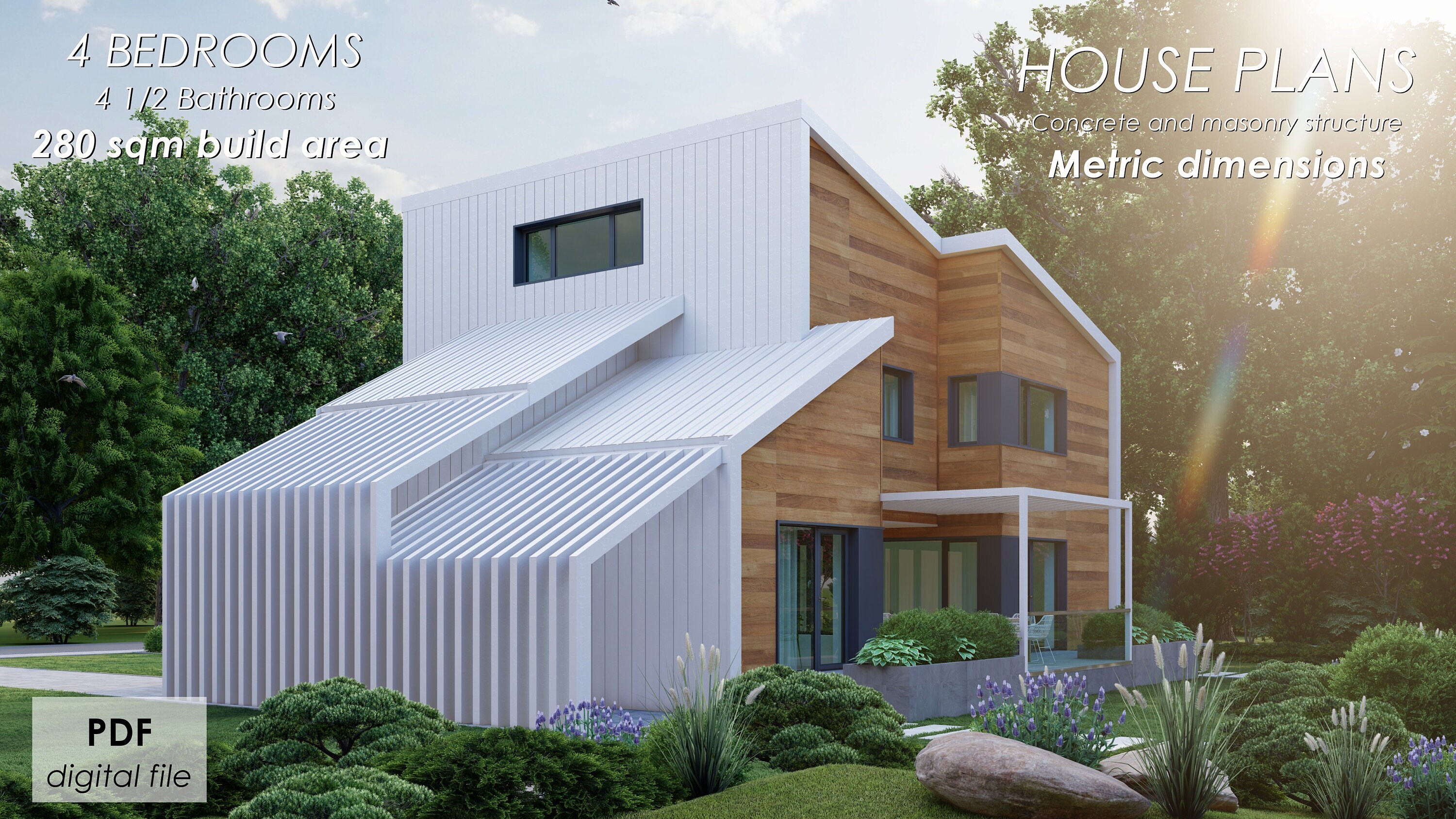 Architecture House Plans, Metric Dimensions, 4 Bedroom, 2 1/2 Story ...