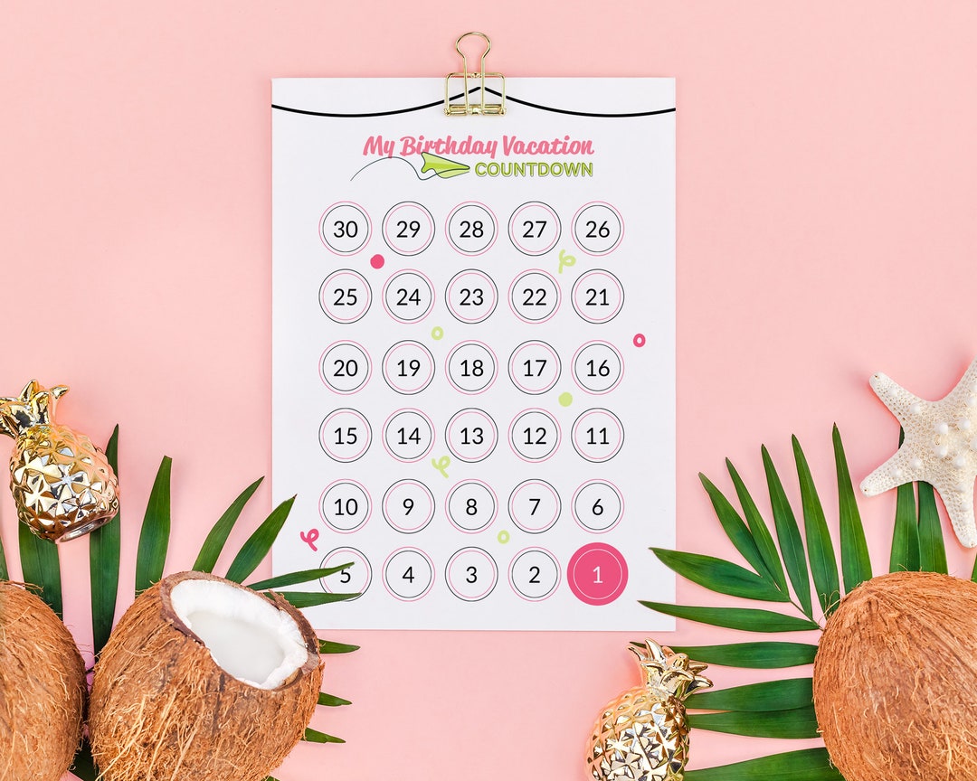 Birthday Vacation Printable Countdown Instant Download Days Until ...