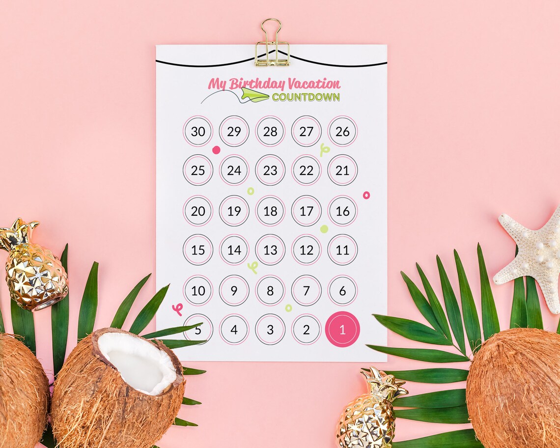 Birthday Vacation Printable Countdown Instant Download Days Until ...