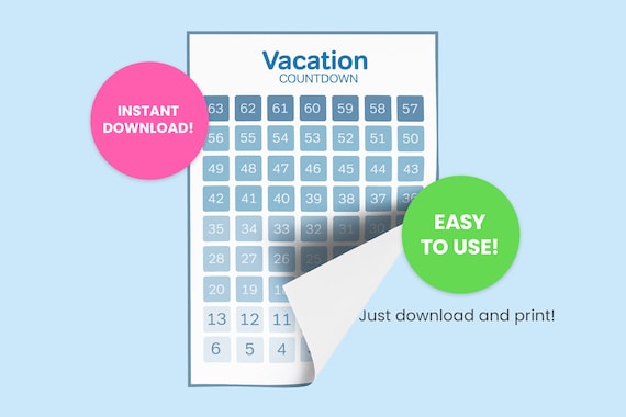 Vacation Countdown Printable Instant Download Days Until | Etsy