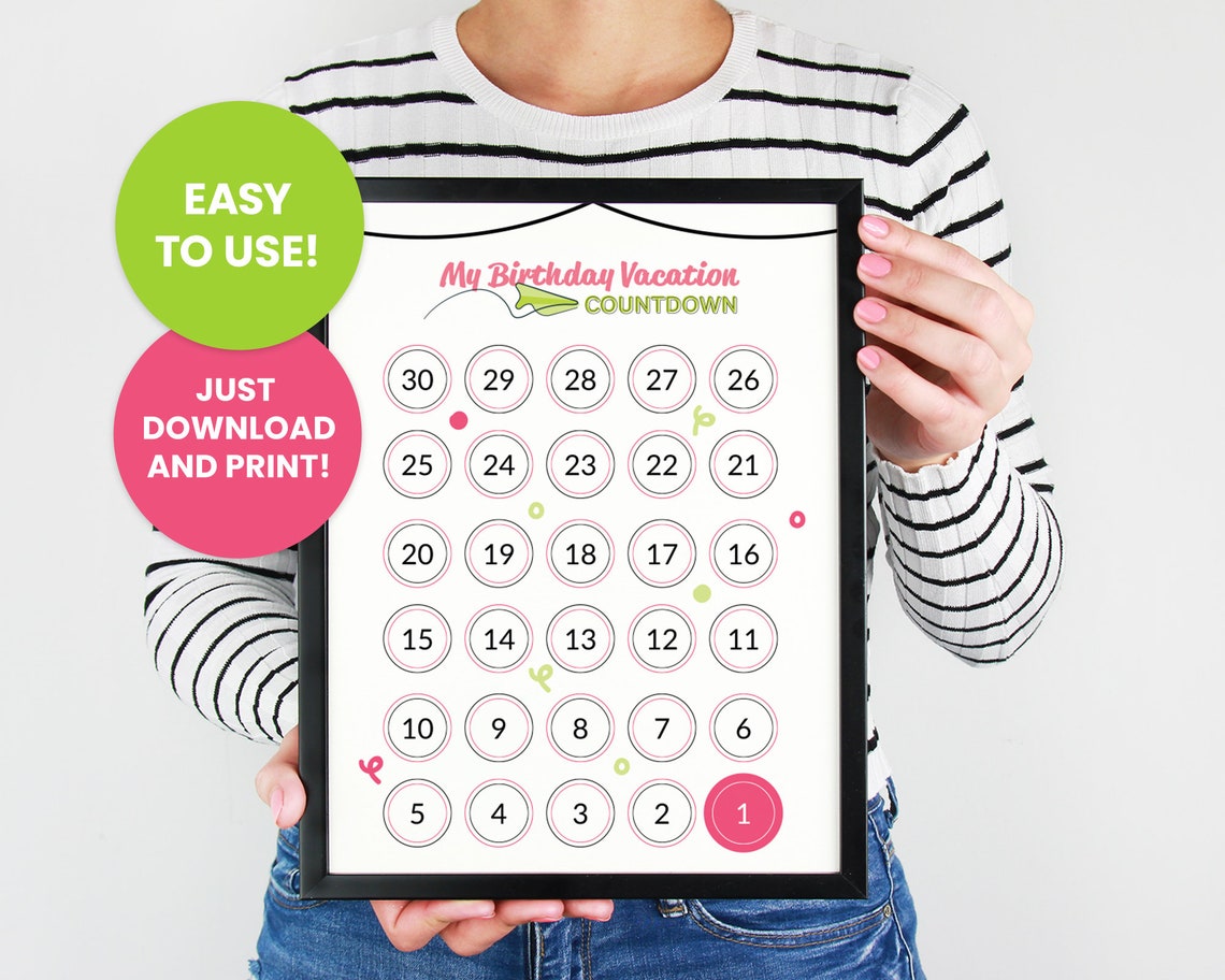 Birthday Vacation Printable Countdown Instant Download Days Until ...