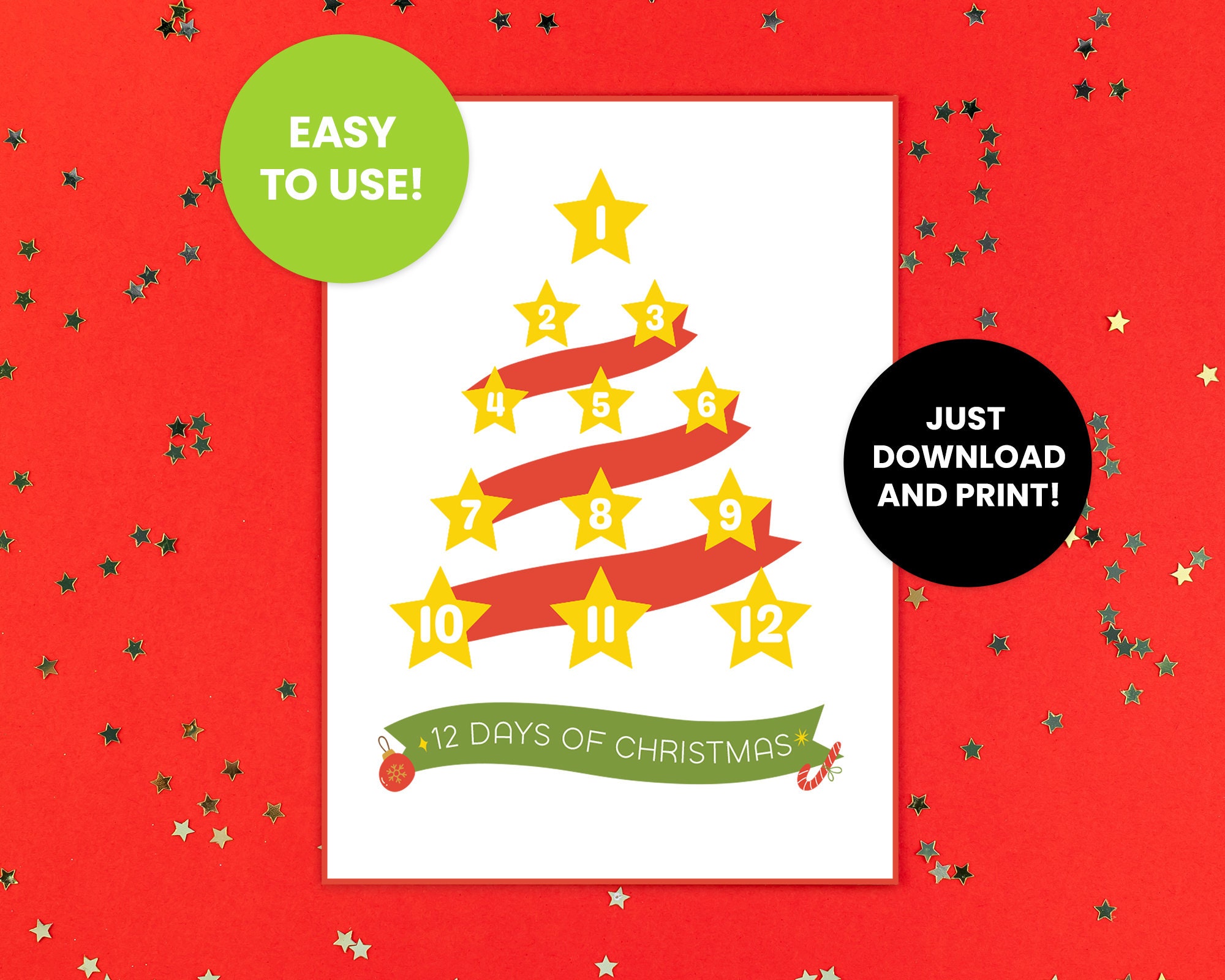 12 Days of Christmas Countdown Printable Instant Download Days Until ...