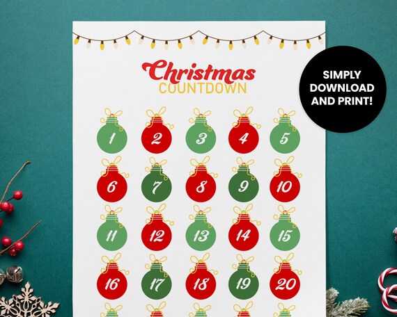 25 Days Until Christmas Countdown Printable | Etsy