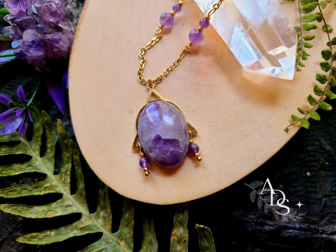 Amethyst Charmed Necklace Gold Stainless Steel Triquetra Pendant ...