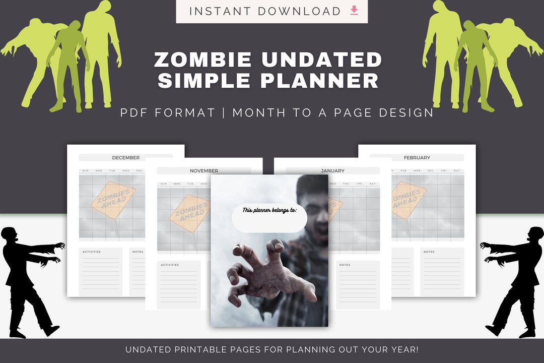 UNDATED ZOMBIES PLANNER, Printable Journal for Teenagers and Ideal Gift ...