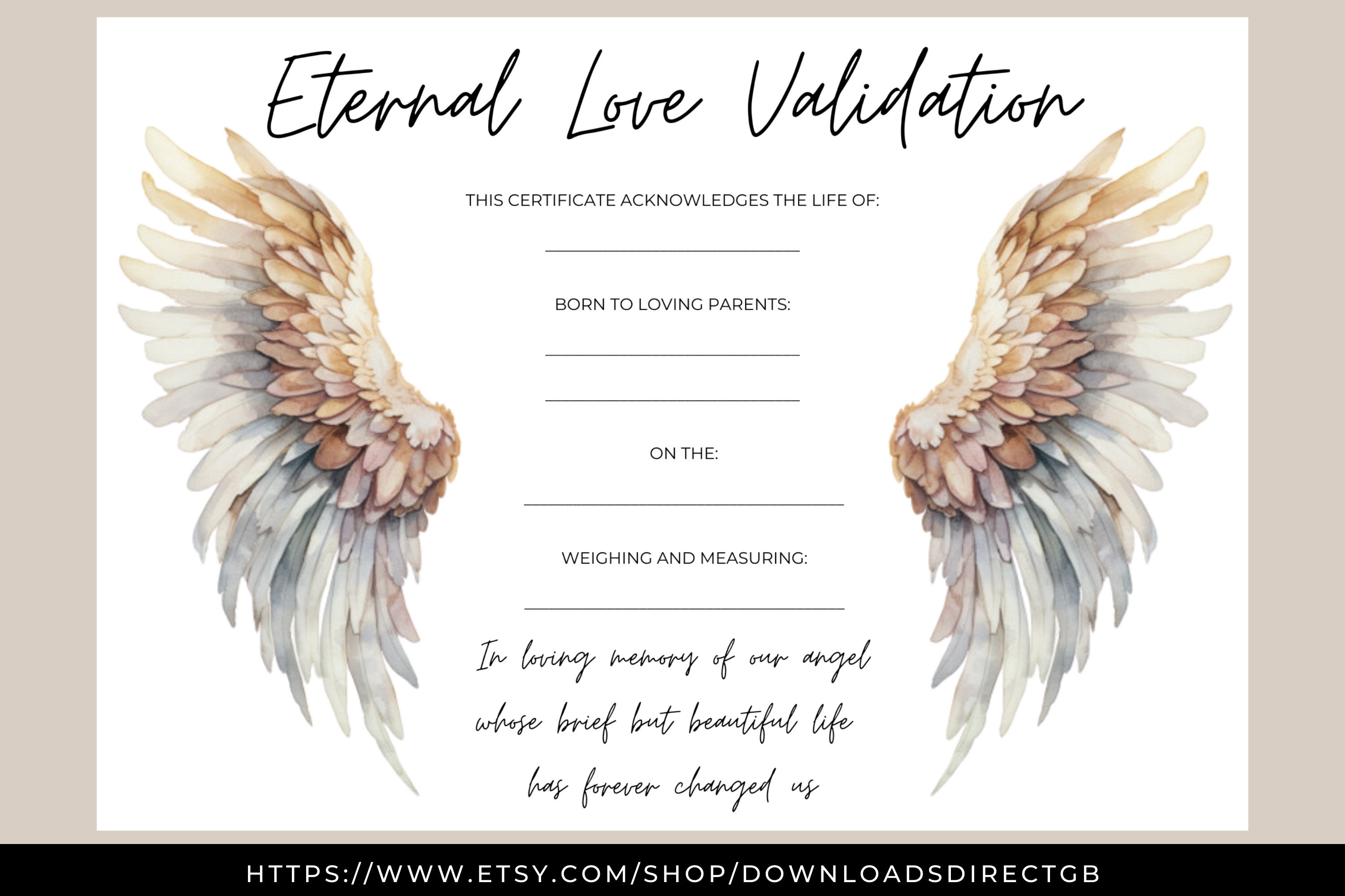 ETERNAL LOVE VALIDATION, Certificate of Life, Baby Loss Memorial ...