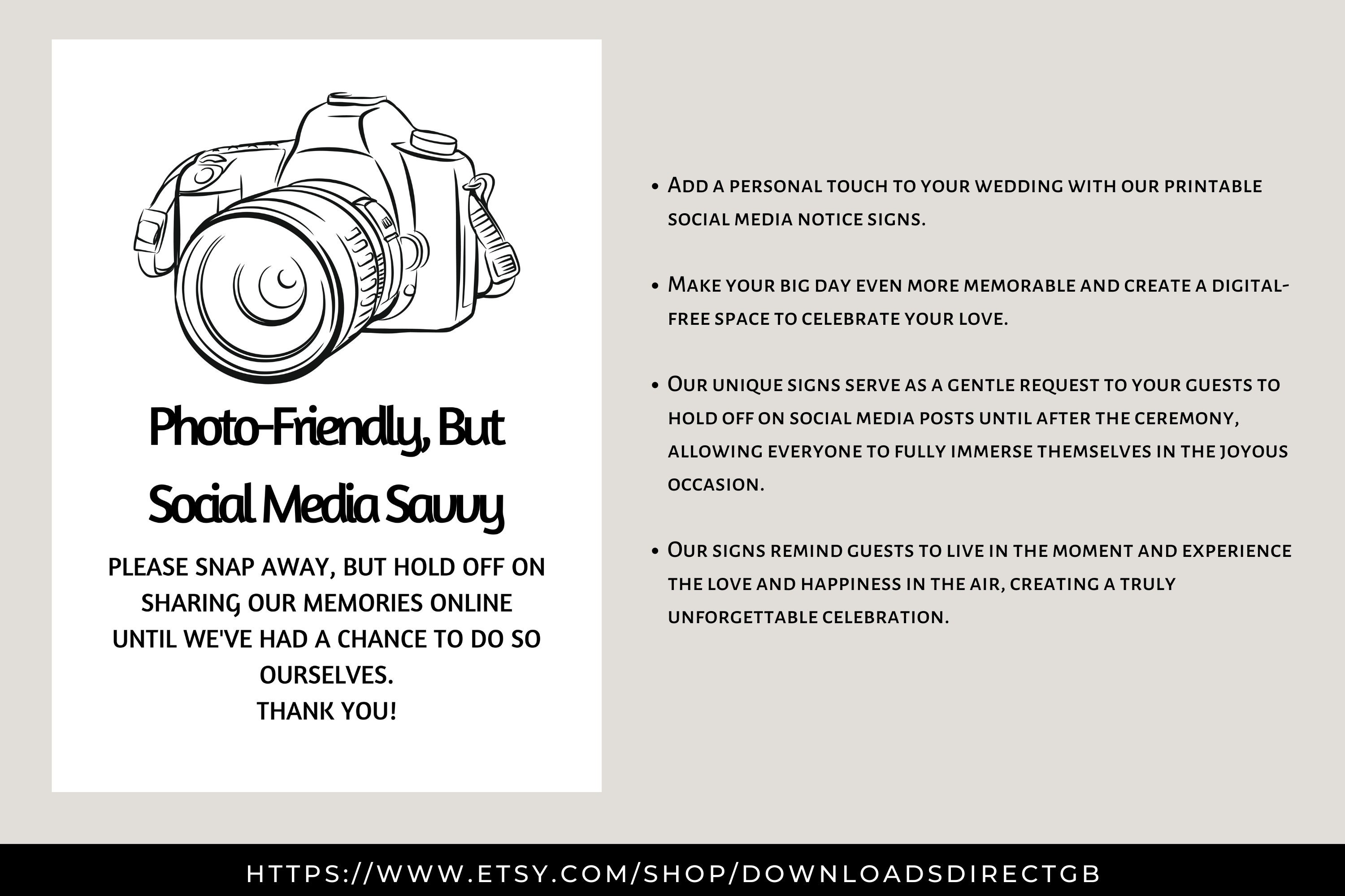 WEDDING PHOTOGRAPHY SIGN, No Social Media Wedding Sign, Notice for ...