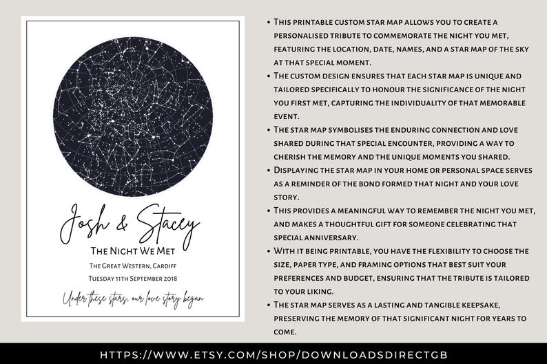 CUSTOM STAR MAP, Printable Star Chart, Night We Met, Star Map Poster ...