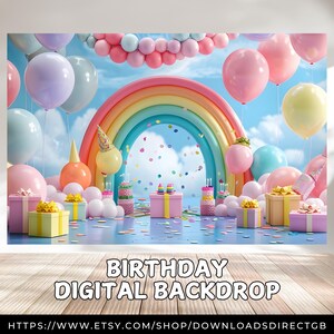 BIRTHDAY DIGITAL BACKDROP, Rainbow Scene, Background for Fun Birthday ...