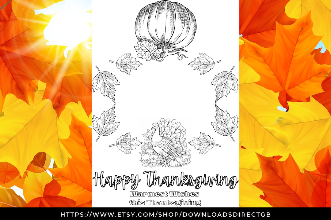 THANKSGIVING COLORING CARD, Holiday Greeting Card for Kids, Colour Your ...