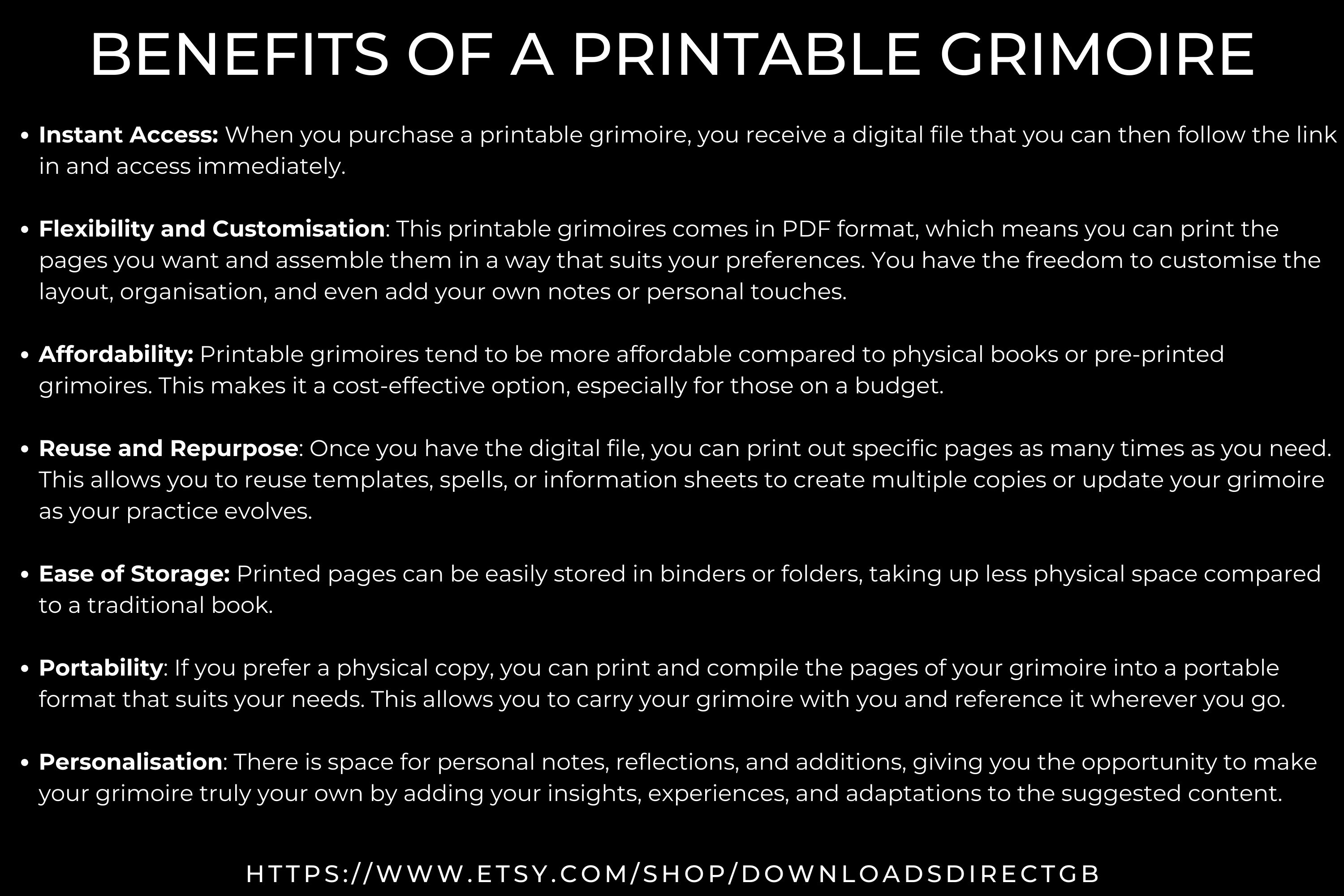 GRIMOIRE PRINTABLE PDF, 500 Printable Grimoire Pages, Witchcraft Bundle ...