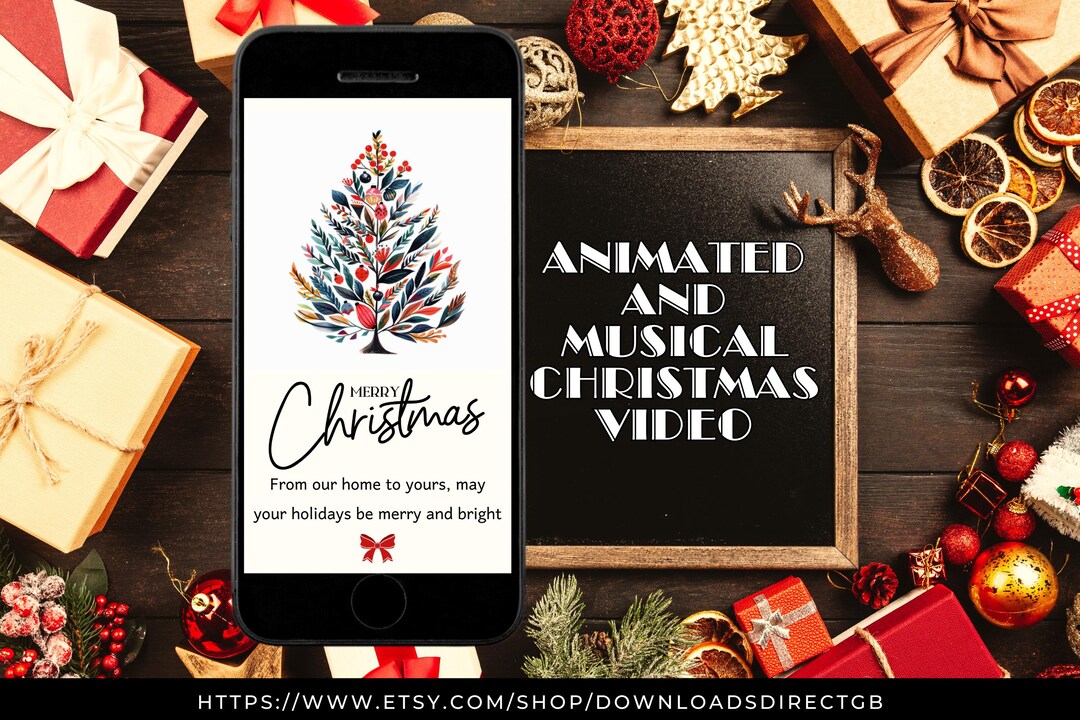 ANIMATED CHRISTMAS CARD, Musical Happy Christmas Tree Greeting ...