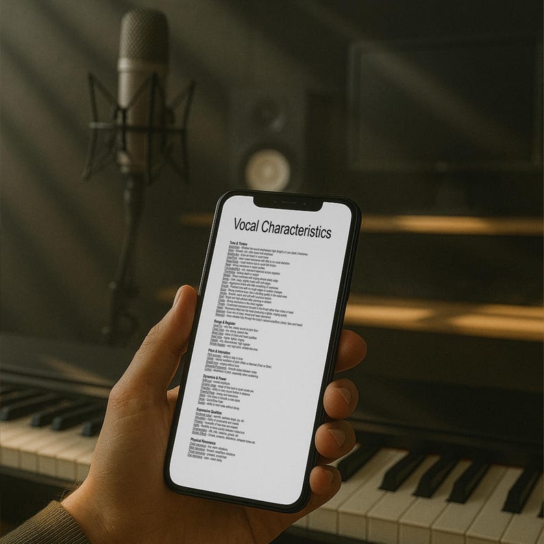 Vocal Characteristics Cheat Sheet, Singer Songwriter Music Studio ...