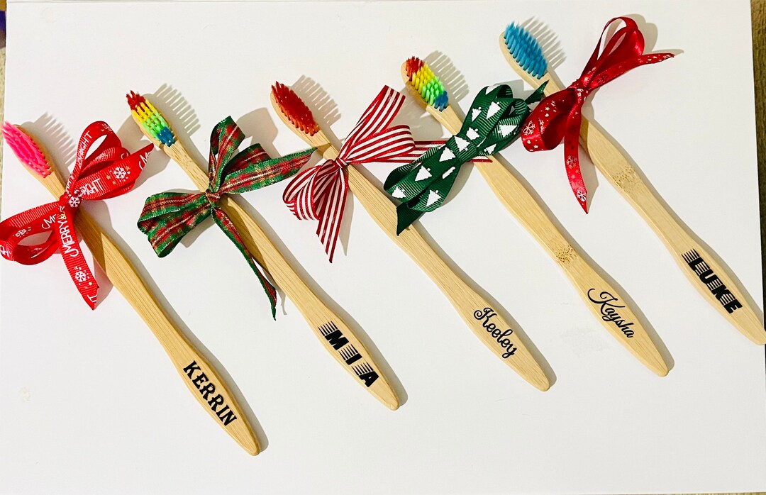 Personalised Custom Laser Engraved Bamboo Toothbrush, Colour Bamboo ...