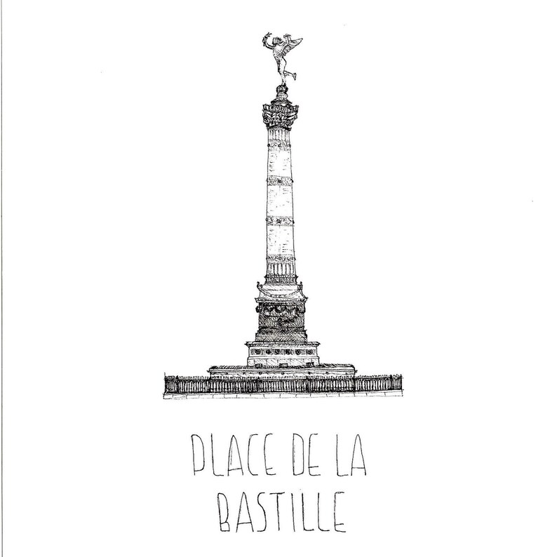 Place De La Bastille | Dessin De Paris | Illustration Urbaine | Print ...