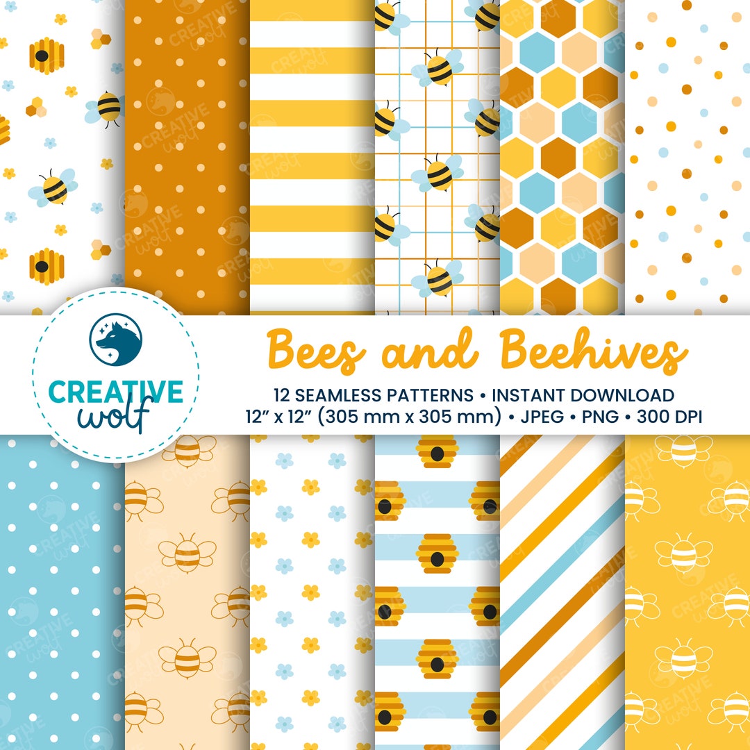 Bees & Beehives Seamless Digital Patterns. Adorable Spring Honeybees ...