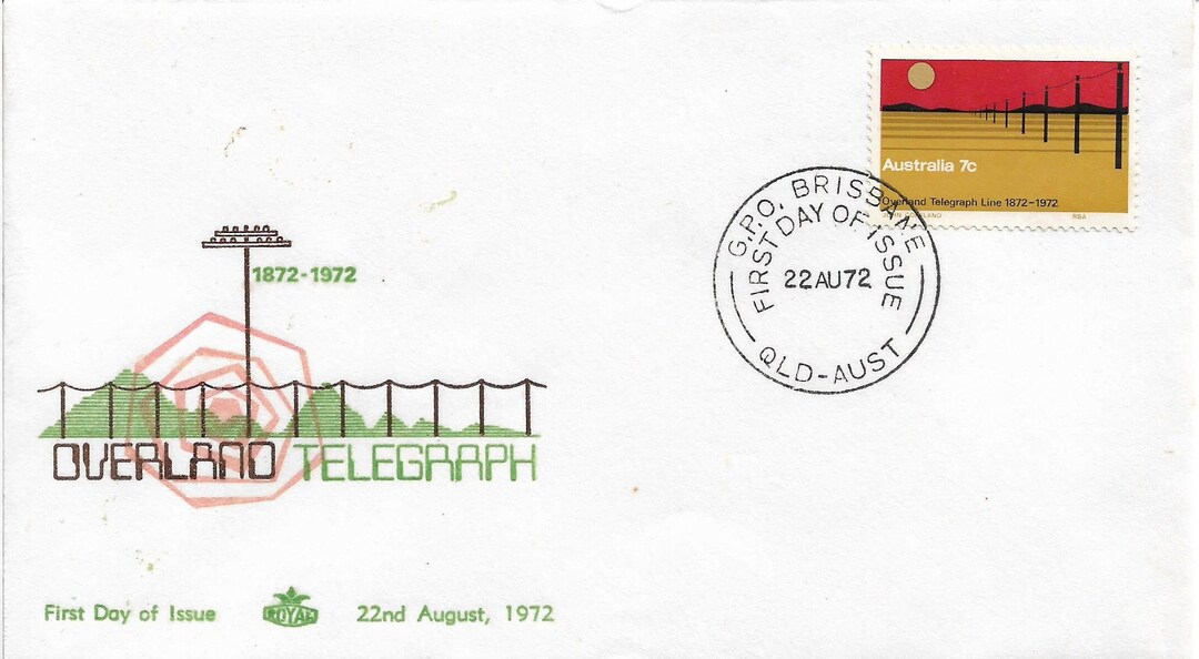 First Day Cover, 1972 Centenary of the Overland Telegraph, 7c. Raised ...