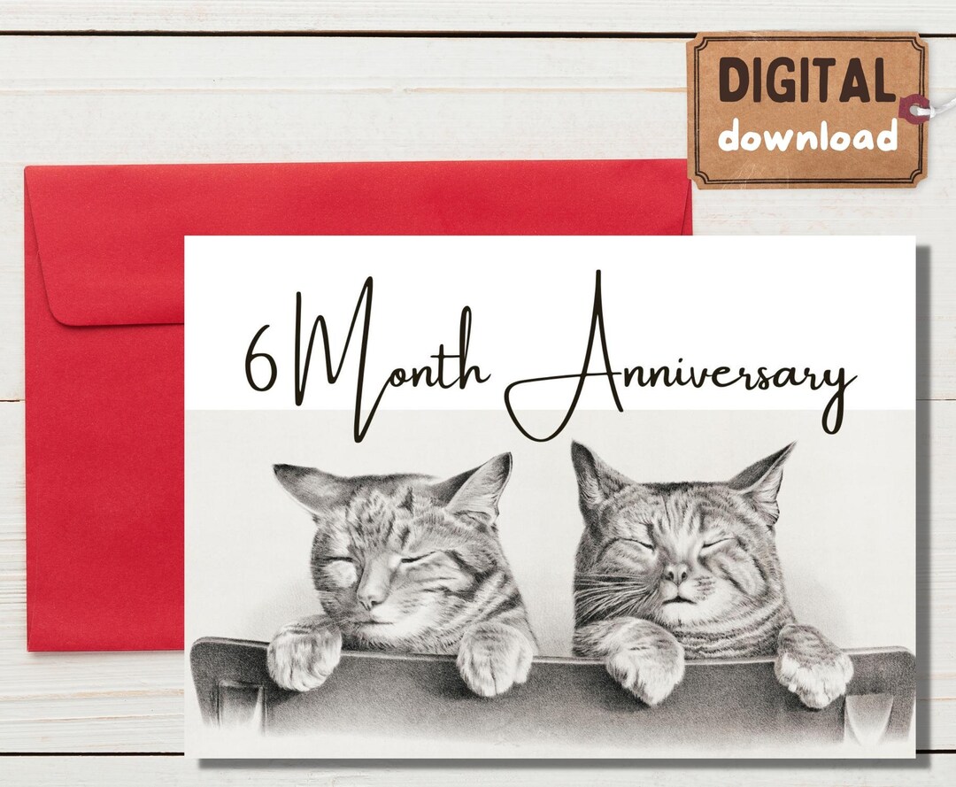 6 Month Anniversary Card. Unique Vintage Greeting Card. Instant ...