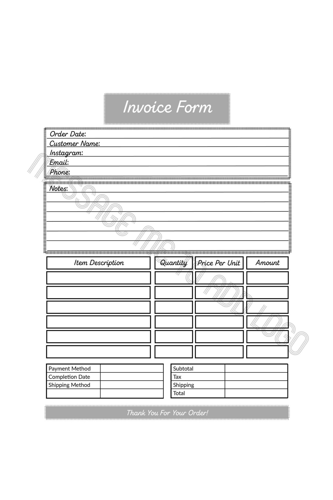 Invoice Form PDF - Etsy